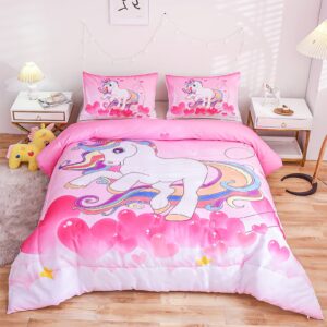 phantasim unicorn comforter set full all-season pink rainbow unicorn bedding full for girls 3 pieces soft brushed microfiber kids bedding set for girls boys with 2 pillowcase