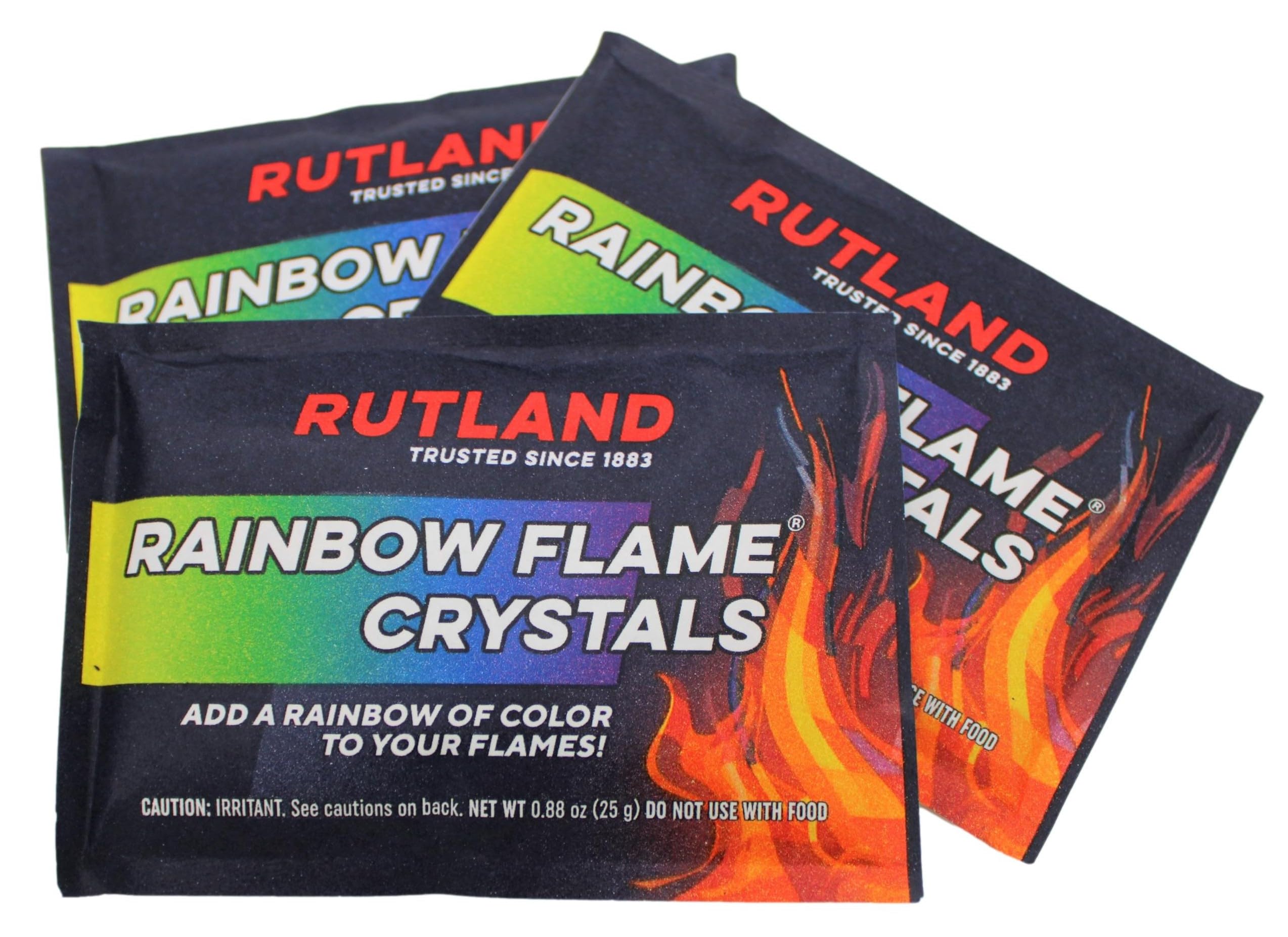 Rutland Rainbow Flame Crystals Packets, Non-Plastic & Environmentally Friendly Packets, Case of 25