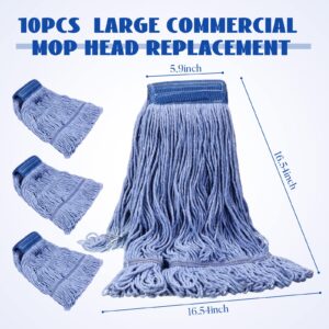 Gejoy 10 Pack 24oz Mop Head Replacement Commercial Cleaning Mop Head Wet String Blue Mop Head Refills Heavy Duty Cotton Industrial Mophead Large Looped End Microfiber Mop Heads for Floor Cleaning