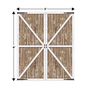 Beistle 6' x 5' Rustic Western Barn Door Photography Background Farm Theme Photo Shoot Backdrop For Birthday, Baby Showers, Wedding Day Décor, Brown/White/Black