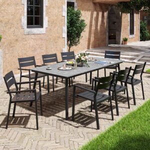 JOINHOM 9 Piece Patio Dining Table & Chair Set - Outdoor All Aluminum Patio Furniture Sets with Waterproof, Rust-Proof, Patio Rectangle Table with Umbrella Hole for Deck, Garden, Backyard, All Weather