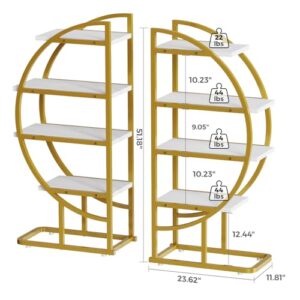 Vrullu Gold Bookshelf Set of 2, 4-tirer Storage Shelves with Steel Frame, Half Moon Display Bookcase Standing Organizer, Decorative Book Shelf with Adjustable Feet for Living Room, Hallway