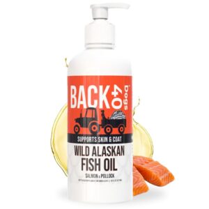 back 40 dogs wild alaskan fish oil for dogs, skin and coat supplement for dogs & cats, omega-3-rich salmon and pollock oil, epa & dha dog salmon oil for brain, heart, and joints 16 fl oz (473 ml)