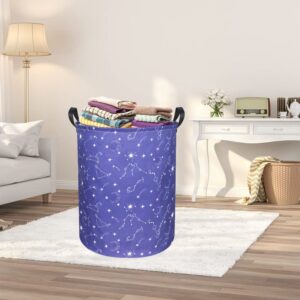 CLOCOR Large Blue Round Laundry Hamper,Kids Toy Storage Basket,Baby Dirty Clothes Nursery Hamper for Boys and Girls,Bedroom,Bathroom,Gift Basket(Starry Sky)