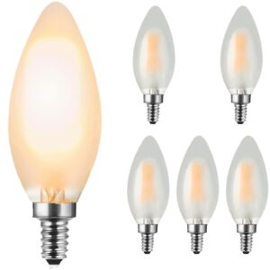 seigun e12 led candelabra bulb,b11,4w vintage edison style light bulbs, 40 watt equivalent,2700k warm soft white 400lm, e12 base dimmable led candle bulbs, c35 frosted glass flame shape (6)