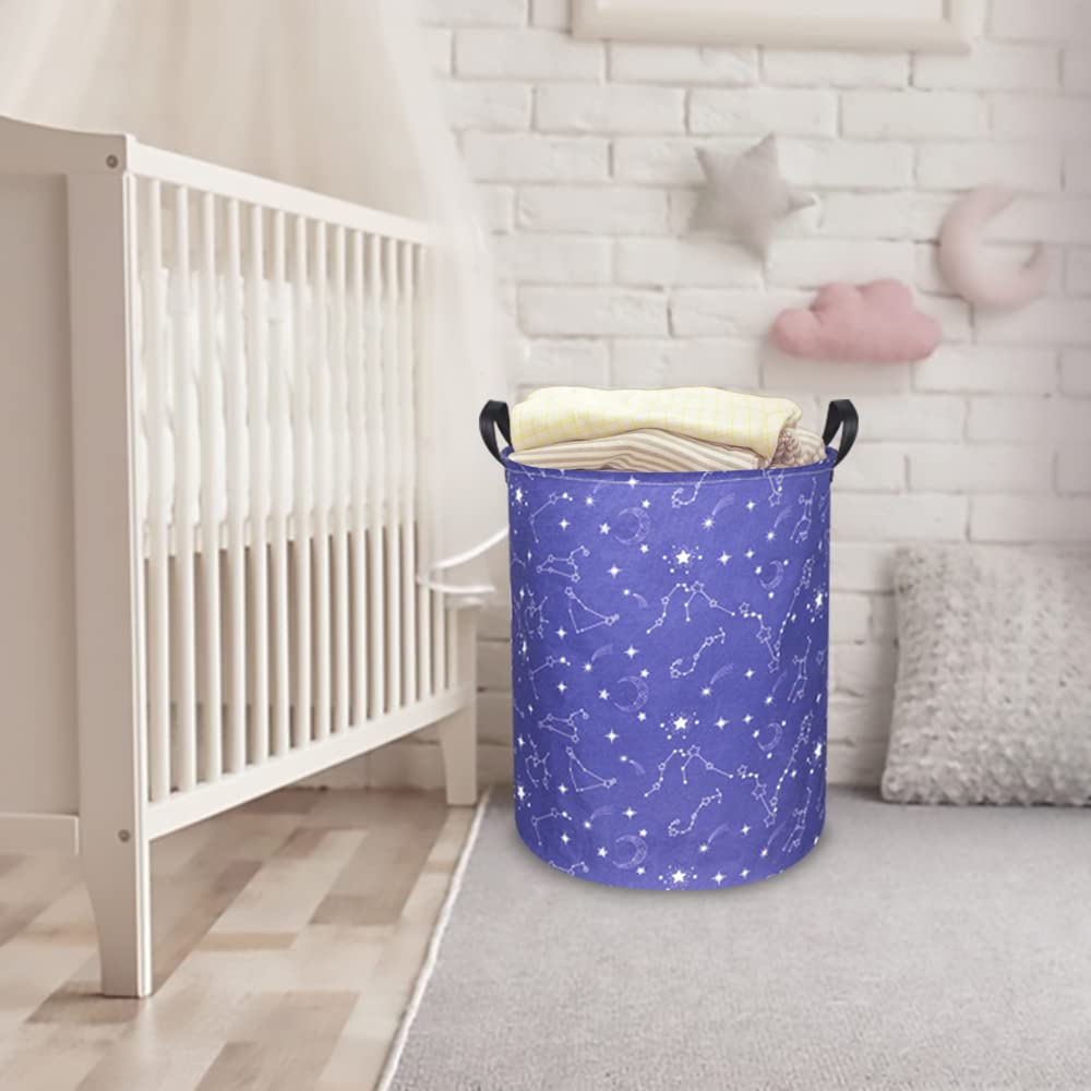 CLOCOR Large Blue Round Laundry Hamper,Kids Toy Storage Basket,Baby Dirty Clothes Nursery Hamper for Boys and Girls,Bedroom,Bathroom,Gift Basket(Starry Sky)