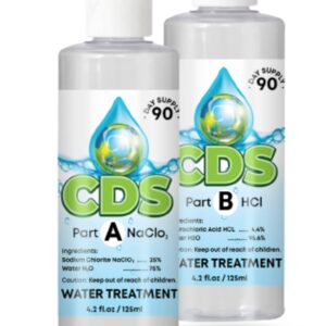 CDS Set, Chlorine Dioxide Water Treatment 8 oz KIT, w | Accu-Drop lids | Sodium Solution w/ 4% HCL, Extra Large Bottle KIT by CDS