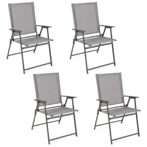 giantex patio folding chairs set of 4, outdoor lawn chairs with rustproof metal frame, portable dining chairs for porch, deck, garden, backyard, camping, gray