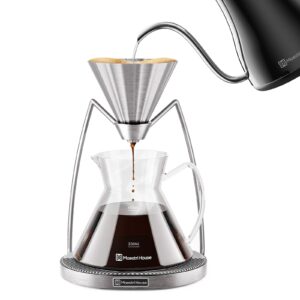 maestri house pour over coffee maker, magnetic coffee dripper and 600ml carafe coffee server, drip coffee maker with metal base, dishwasher safe for home or office