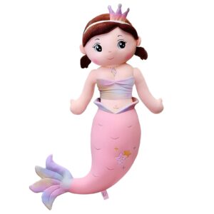 nxnynz mermaid stuffed animal plush, 23.6in cute soft pink hugging mermaid plushies pillow toys kawaii birthday gift for for adults kids boys girls