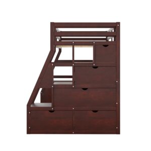 Twin Loft Bed with Desk & Storage Stairs Wood Loft Beds with Cabinet and 7 Drawers and 2 Shelves High Loft Bed Frame with Step for Kids, Juniors, Teen, Boys, Girls, Espresso, Twin Size