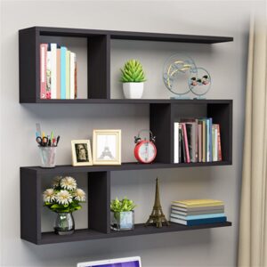 litfad floating shelf for wall storage, decor bookcase engineered wood book shelf modern wall shelf for study room office living room - black 47.2" l x 7.9" w x 29.5" h