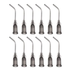 harfington 12pcs blunt tip dispensing needles, 16 gauge 45 degrees bent dispensing tips 1" end angled dispenser needle with luer elbow blunt needle for oil or glue applicator, gray