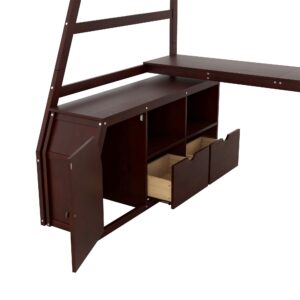 Twin Loft Bed with Desk & Storage Stairs Wood Loft Beds with Cabinet and 7 Drawers and 2 Shelves High Loft Bed Frame with Step for Kids, Juniors, Teen, Boys, Girls, Espresso, Twin Size