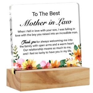 mother in law gift mother of the groom gifts, mother in law i feel so lucky to have you desk decor acrylic desk plaque sign with wood stand home desk sign keepsake present