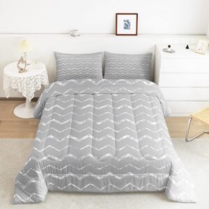 feelyou grey comforter set queen size for teen girls boys women, gray and silver bedding set, 3 piece lightweight microfiber reversible comforter (1 comforter + 2 pillow shams)