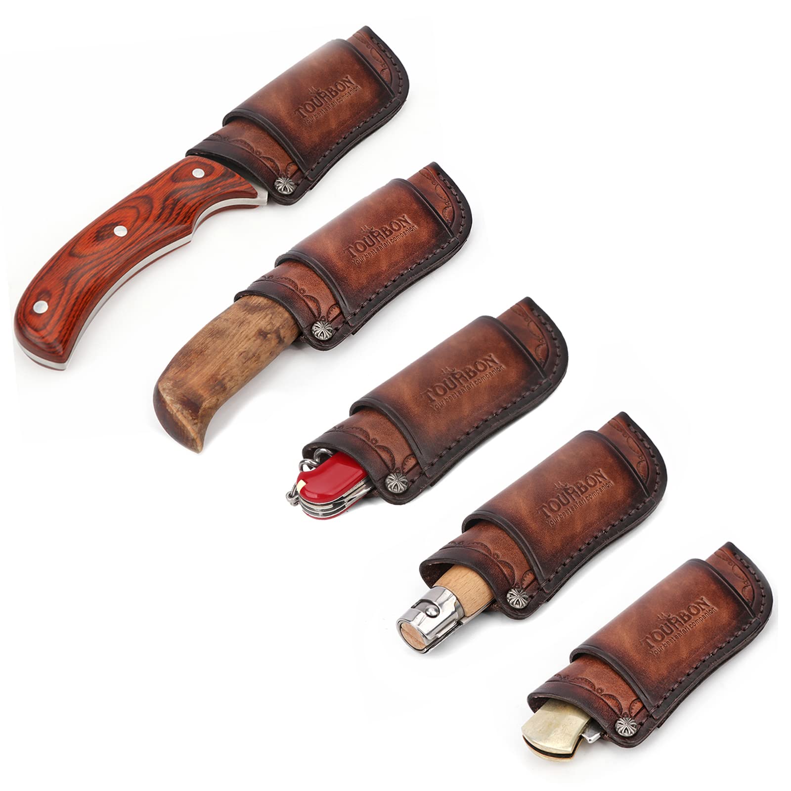 Tourbon 4.3" Pocket Knife Pouch Folding Knife Holster Portable Leather Knives Holder with Belt Loop for Camping Hunting Jungle