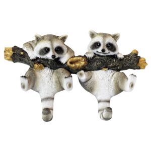 amajy whimsical raccoon wall hooks - rustic resin log cabin hanger for coats, hats, backpacks, keys, towels, and more - functional wall-mount storage for entryways, bedrooms, bathrooms, or kitchens