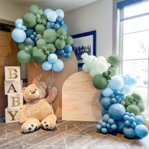 deapeick slate blue balloon arch kit,baby blue light green balloons for baby shower boy birthday party backdrop decoration,pastel seaside balloon garland arch