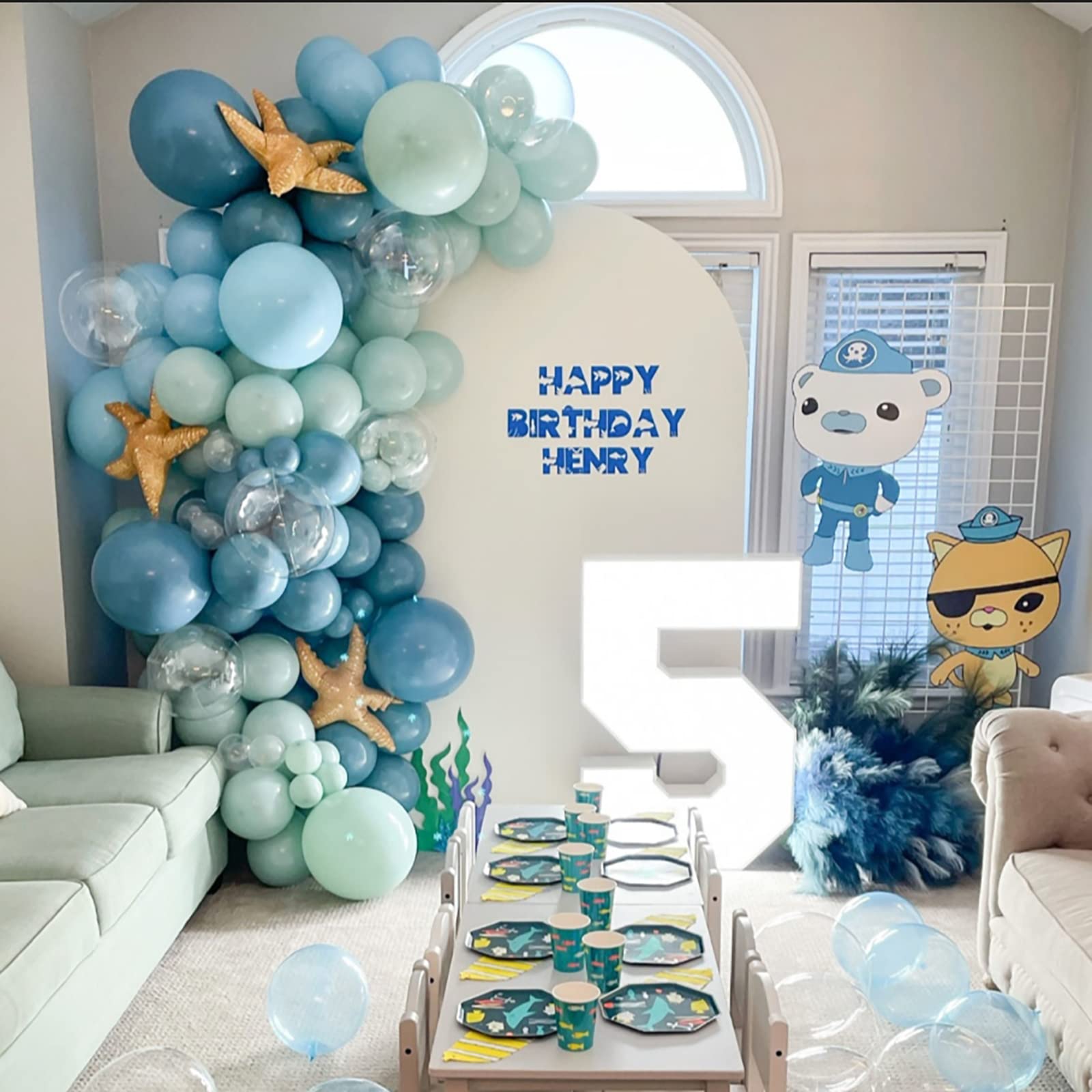 DEAPEICK Slate Blue Balloon Arch Kit,Baby Blue Light Green Balloons for Baby Shower Boy Birthday Party Backdrop Decoration,Pastel Seaside Balloon Garland Arch