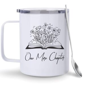 hyturtle book gifts for book lovers 12oz insulated stainless steel mug with lid & spoon - book gifts for women - birthday christmas gifts for book lovers librarian - coffee tea white mug