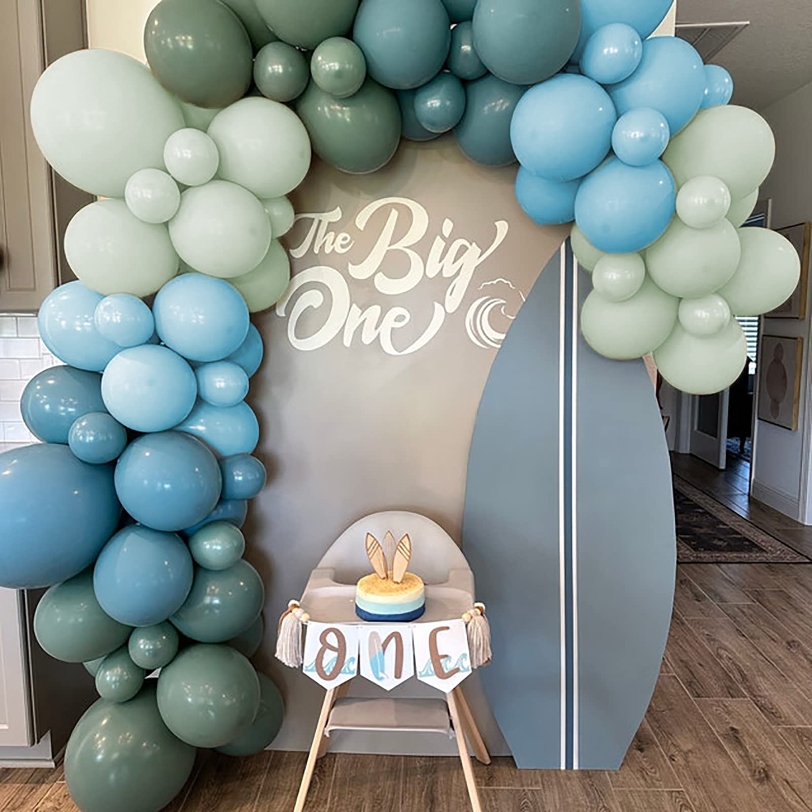 DEAPEICK Slate Blue Balloon Arch Kit,Baby Blue Light Green Balloons for Baby Shower Boy Birthday Party Backdrop Decoration,Pastel Seaside Balloon Garland Arch