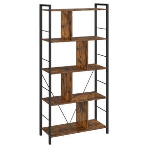 vasagle bookshelf, 5-tier bookcase, storage shelving unit, display shelf with open compartments for living room, home office, bedroom, industrial, rustic brown and black ulbc121b01