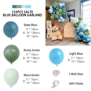 DEAPEICK Slate Blue Balloon Arch Kit,Baby Blue Light Green Balloons for Baby Shower Boy Birthday Party Backdrop Decoration,Pastel Seaside Balloon Garland Arch