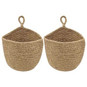 jute onion basket hanging for pantry with wooden hook, potato garlic onion pantry storage baskets, potato holder hanging wall vegetable baskets for succulent wall decor (large)