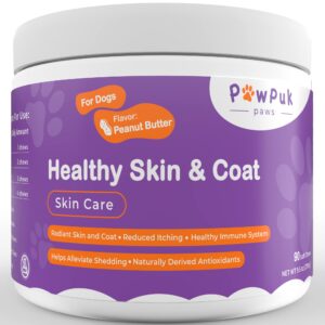 pawpuk paws skin health vitamins supplements for dogs, radiant skin & coat, reduced itching shedding, healthy immune system, natural antioxidants, epa, dha, omega 3 fatty acids, 90 soft chews