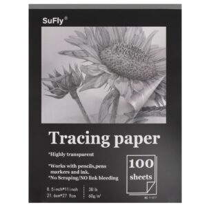 tracing paper 8.5x11 inch, 100 sheets transparent vellum paper for tracing pads, 38lb/60gsm translucent tracing paper for pencil, marker and ink - trace images, sketch, preliminary drawing, overlays.