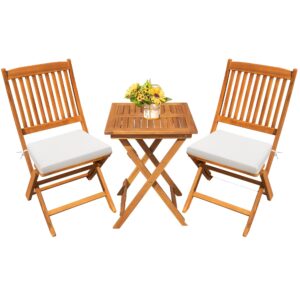 devoko outdoor 3 piece folding patio bistro set acacia wood bistro table and chairs set of 2 for garden poolside backyard balcony porch deck