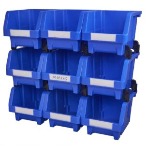 aerkaa stackable tool storage bins heavy duty plastic storage bins for garage organization and diy projects with labels(blue,pack of 9)