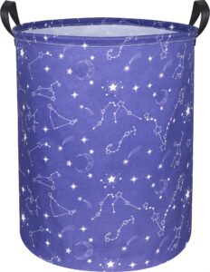 clocor large blue round laundry hamper,kids toy storage basket,baby dirty clothes nursery hamper for boys and girls,bedroom,bathroom,gift basket(starry sky)