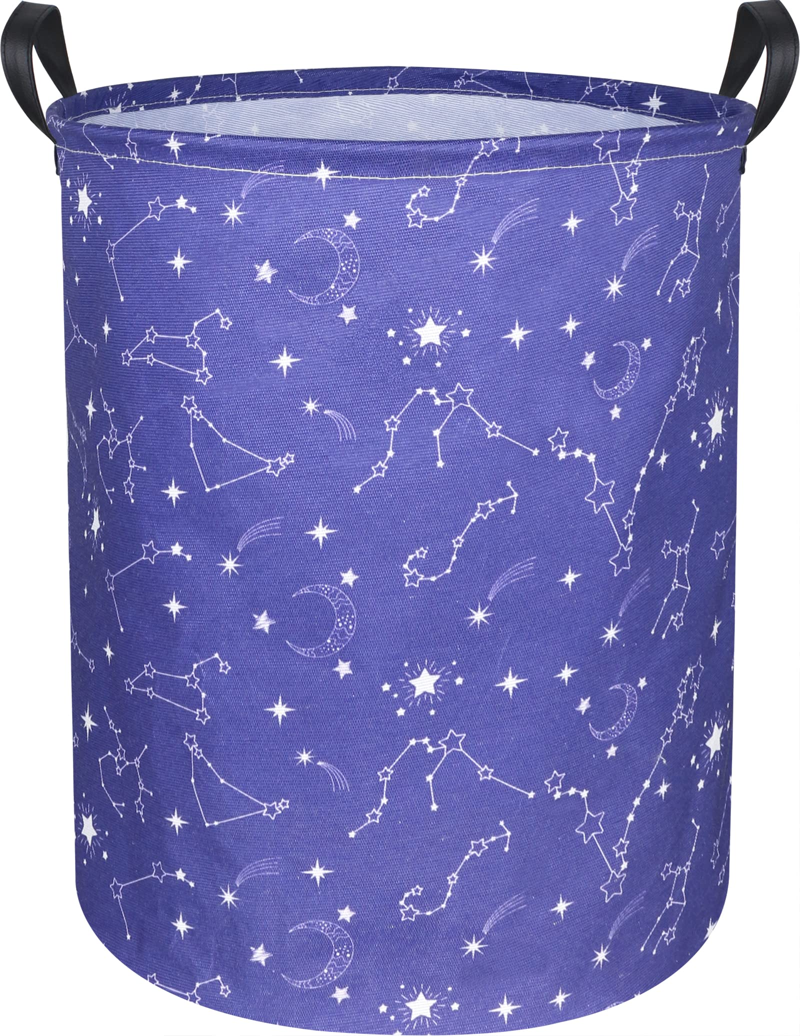 CLOCOR Large Blue Round Laundry Hamper,Kids Toy Storage Basket,Baby Dirty Clothes Nursery Hamper for Boys and Girls,Bedroom,Bathroom,Gift Basket(Starry Sky)