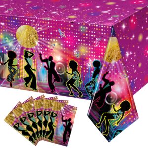 moukeren disco plastic party tablecloth 70's party table cover 70s birthday party supplies the 70s party decoration throwback birthday party decoration for dining room kitchen, 54 x 108 inch (6)