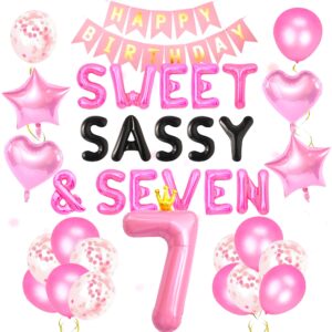 42 pcs sweet sassy & seven birthday decoration sweet seven birthday balloons 7 years old birthday decoration girls 7th birthday decoration