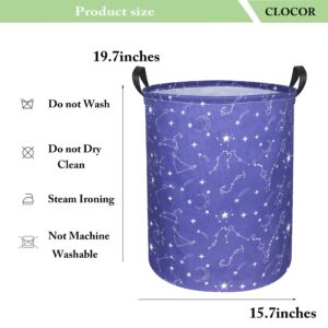 CLOCOR Large Blue Round Laundry Hamper,Kids Toy Storage Basket,Baby Dirty Clothes Nursery Hamper for Boys and Girls,Bedroom,Bathroom,Gift Basket(Starry Sky)