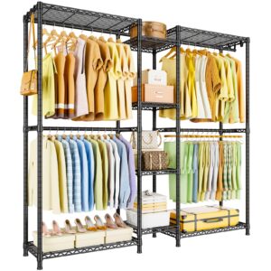 ulif e4 clothes rack, heavy-duty garment rack, metal freestanding clothing organization storage system can be l-shaped with shelves and hangers, max load 920lbs, 71.6" w x 14.5" d x 79.3" h, black