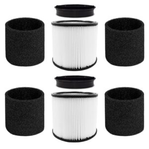 cero 90304 replacement filter for shop vac 90304, 90350, 90333, 90585, 5 gallon and above wet/dry vacuum cleaners (2 replacement filter+2 lids+4 foam sleeve filters)