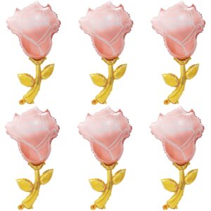 37'' pink rose balloons valentines day helium balloons pink flower aluminum foil balloons romantic decorations special night, 6 pack rose aluminum balloons for wedding bridal anniversary supplies