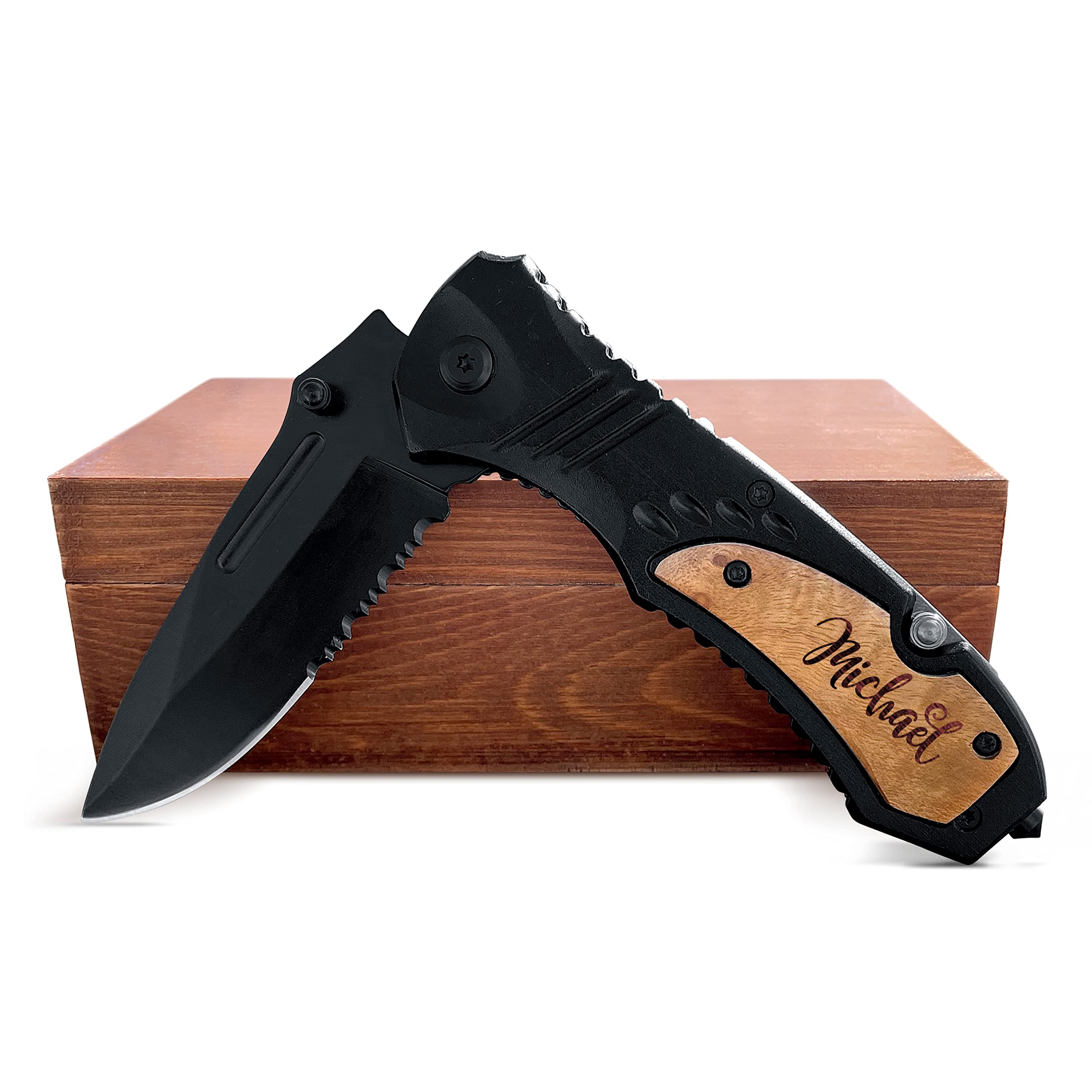 Krezy Case Classic Multi-tool knife, Graduation knife with wooden box, best personalized gift for him, black finish handle knife, Class of 2023 knife with box, premuim pocket knife with wooden box