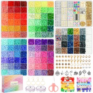 paodey 20,000 pcs clay beads bracelet making kit, 120 colors 6 boxes polymer beads spacer heishi beads & jewelry kit with pendant charms elastic strings, crafts gift for kids adults