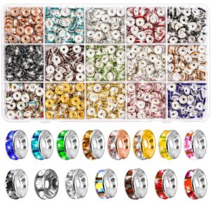 900 pieces rondelle spacer beads for jewelry making, 8mm rhinestone spacer beads crystal bead spacers for bracelets, focal beads for pen, 15 colors