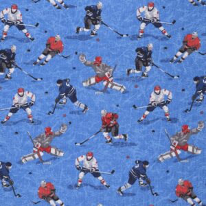 mook fabrics cotton hockey players, cracked ice blue cut by the yard