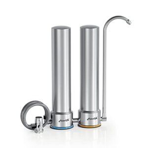 frizzlife ds99 countertop water filter system, 8-stage stainless steel faucet water filtration, 0.5 micron nsf certified elements reduces 99.99% lead, chlorine, heavy metals, bad taste & odor