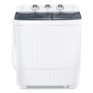 habutway portable washing machine 20lbs capacity washer&dryer combo twin tub laundry 2 in 1 washer(12lbs) & spinner(8lbs) with built-in gravity drain pump for apartment,dorms,rv camping (grey+white)