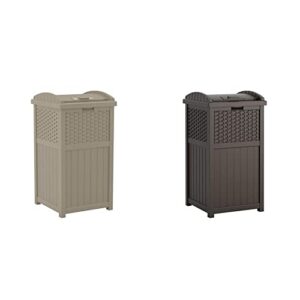 suncast 33 gal hideaway trash can for patio - resin outdoor trash with lid & 33 gal hideaway can resin outdoor trash with lid use in backyard, deck, or patio, 33-gal, brown