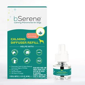 bserene pheromone calming solution for dogs 30-day refill helps reduce excessive barking, destruction, stress, and fear great for thunderstorms and fireworks