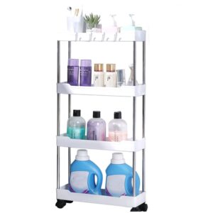 aggice rolling storage cart 4 tiers mobile shelving with wheels unit organizer, multi-functional utility organizer slide storage shelve for kitchen bathroom bedroom